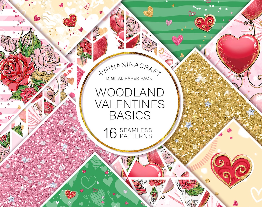 Woodland Digital Paper, Valentine's Day Seamless Patterns, Love Fabric ...