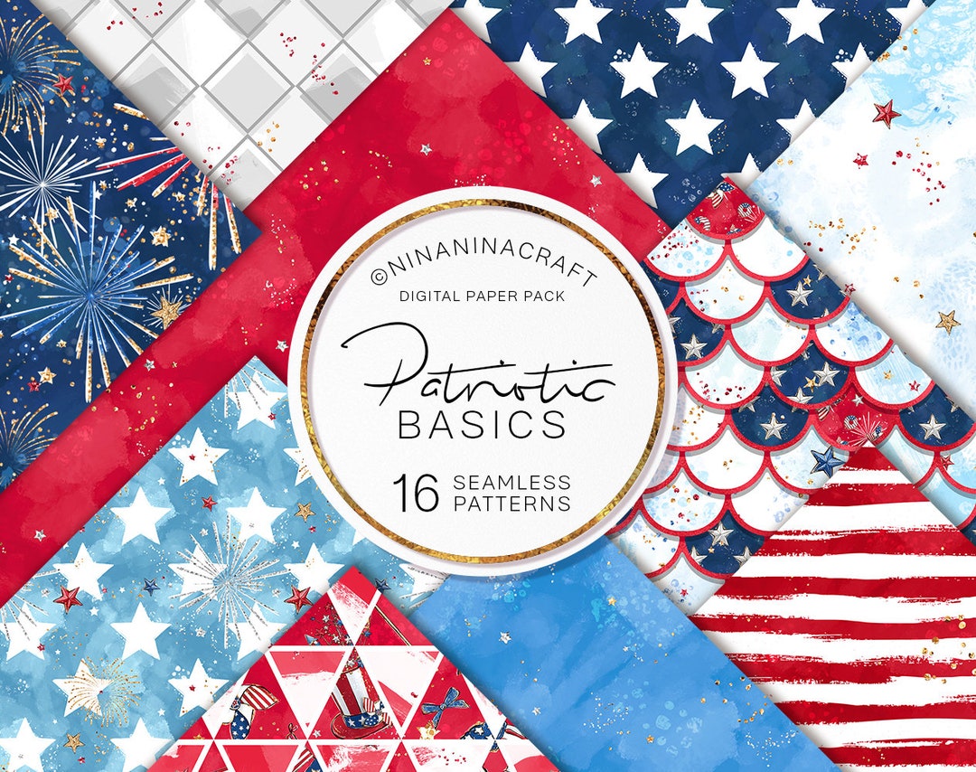 American Flag Basics Digital Papers, Independence Day Seamless Patterns ...