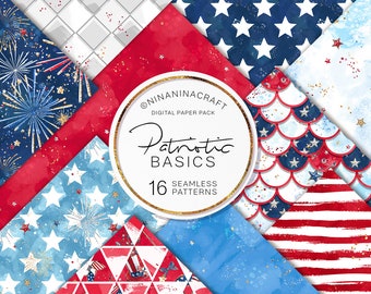 Stars and Stripes Digital Paper Pack Patriotic Patterns 4th - Etsy
