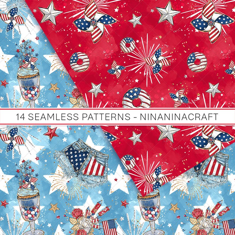 American Flag Digital Papers Independence Day Seamless - Etsy