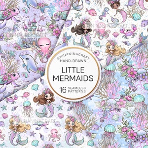 Mermaids Digital Paper by Ninaninacraft, High Res JPG Seamless Pattern ...