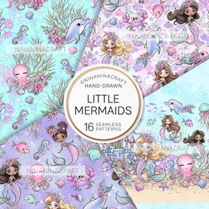 Mermaids Digital Paper by Ninaninacraft, High Res JPG Seamless Pattern ...
