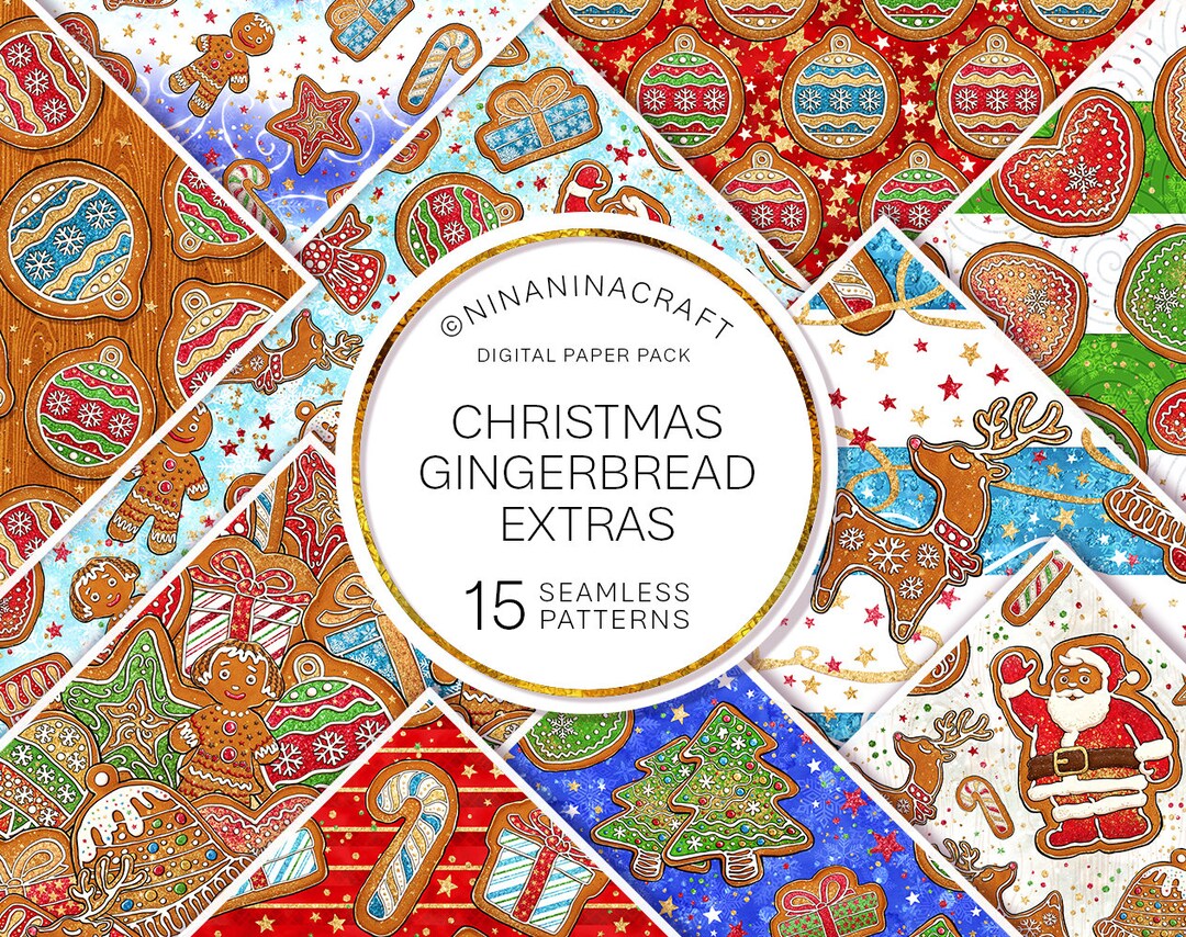 Cute Christmas Gingerbread Digital Paper Pack, Xmas Seamless Patterns ...