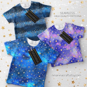 Stars Digital Paper Pack, Gold Glitter Seamless Pattern, Night Sky ...