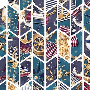 20 Nautical Digital Papers Basics, Dark Red, Blue Gold Stripes Seamless ...