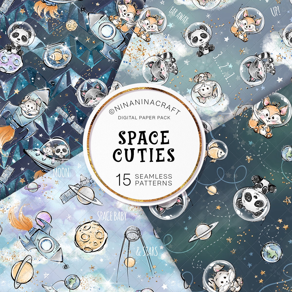 Cute Space Animals Digital Papers Astronaut Cuties Seamless - Etsy UK