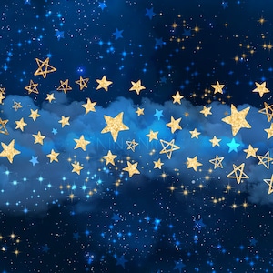 Stars Digital Paper Pack, Gold Glitter Seamless Pattern, Night Sky ...