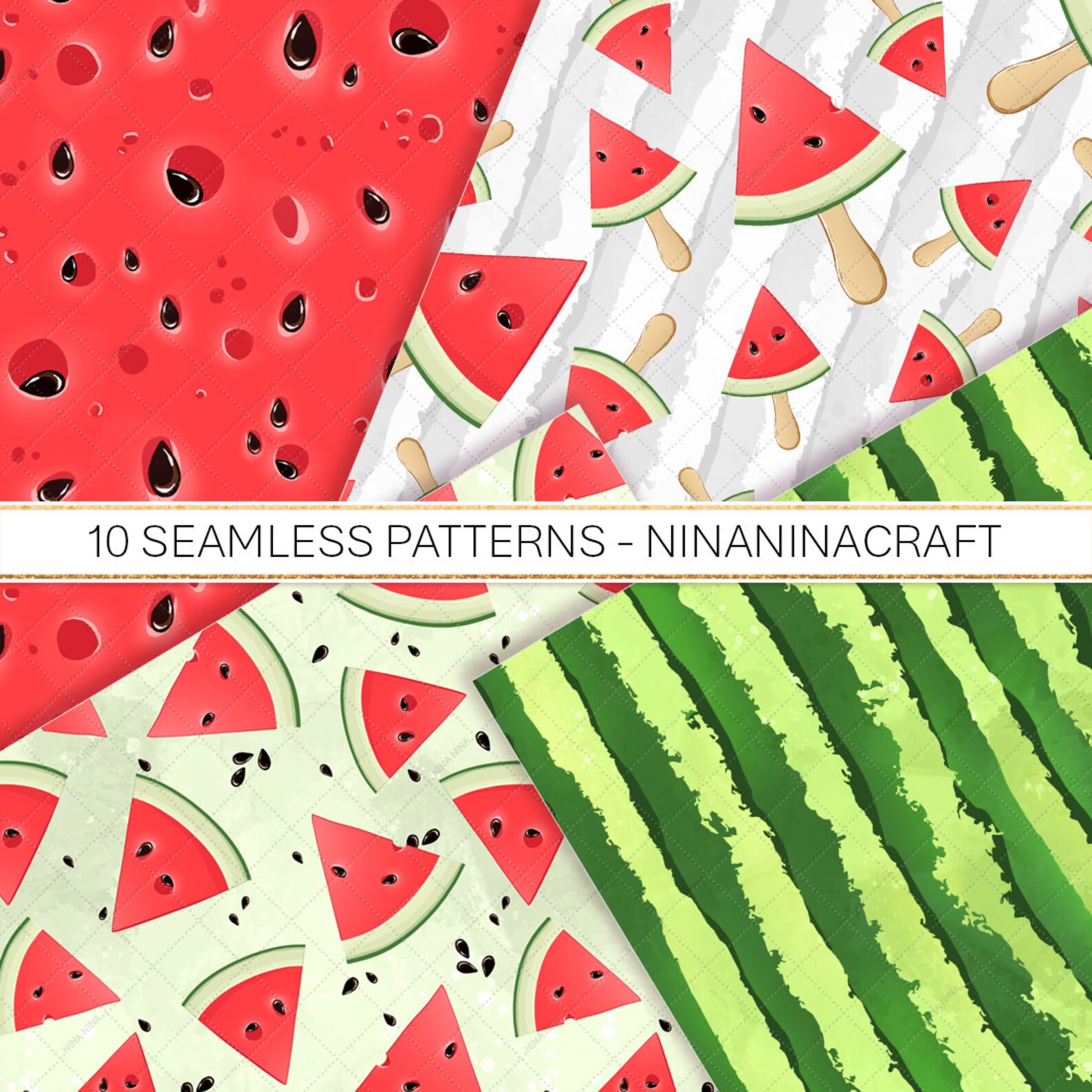 Red Green Cute Watermelon Clip Art Watermelon Digital - Etsy