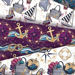 15 Nautical Digital Papers, Dark Sea Seamless Patterns, Summer Fashion ...