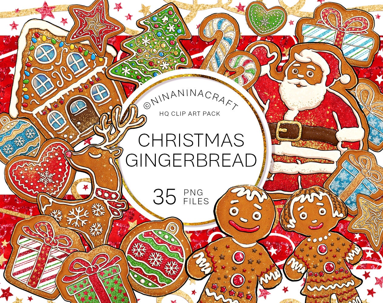 Christmas Gingerbread Clipart Cute Christmas Clip Art - Etsy