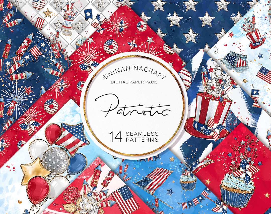 American Flag Digital Papers, Independence Day Seamless Patterns, USA ...