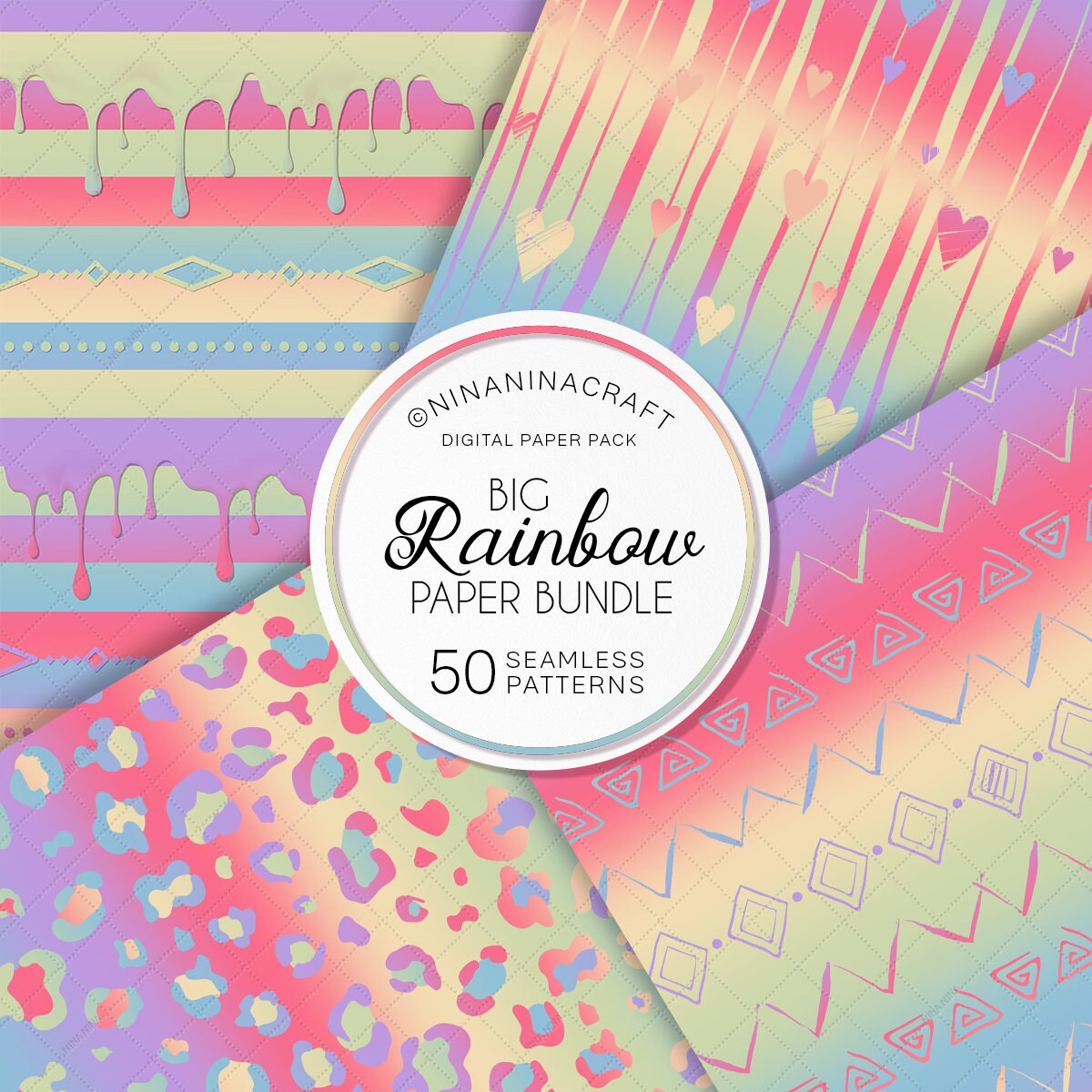 Big Rainbow Digital Paper Bundle, Colorful Seamless Patterns by ...