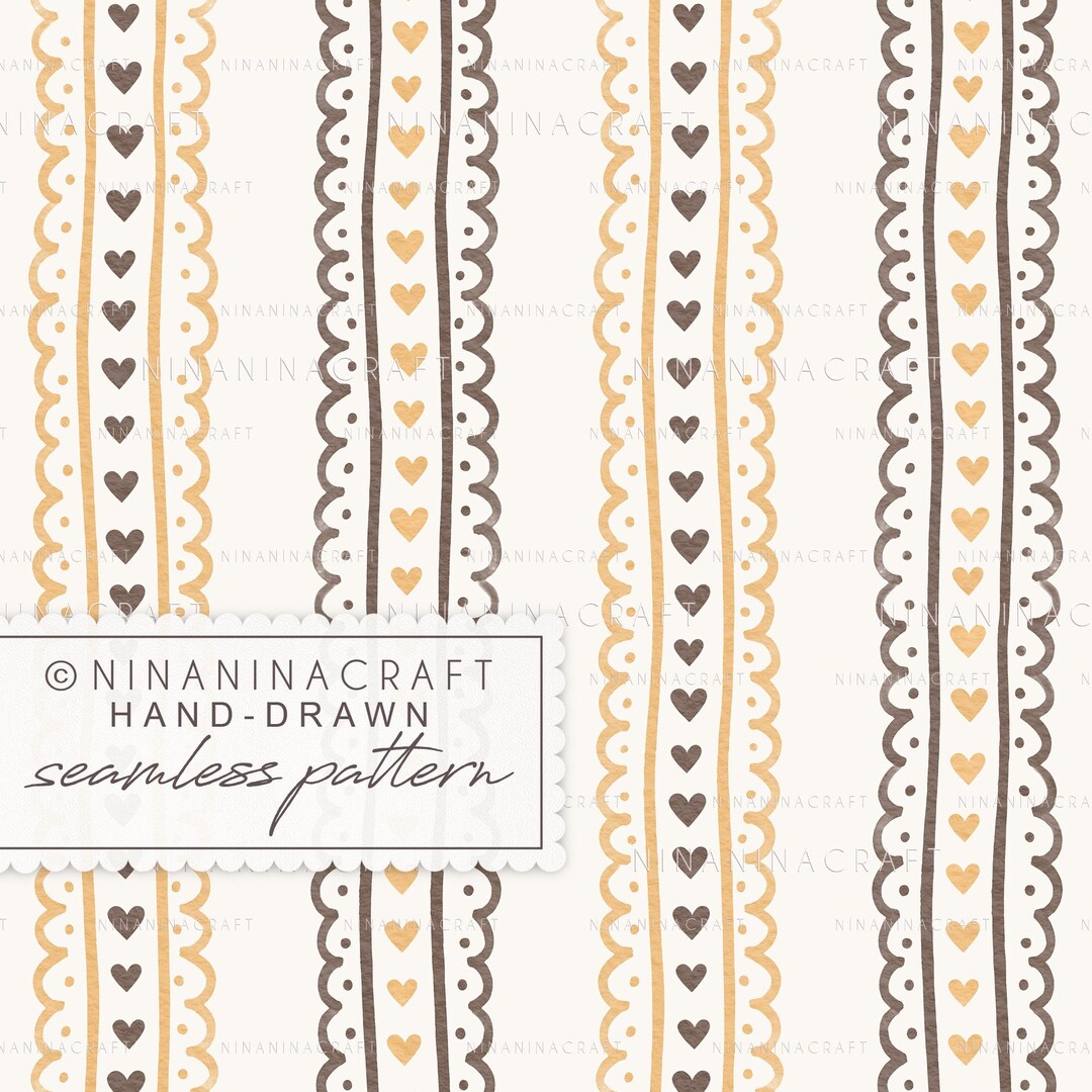 Preppy Hearts Seamless Pattern by Ninaninacraft: Vintage Gold Beige and ...