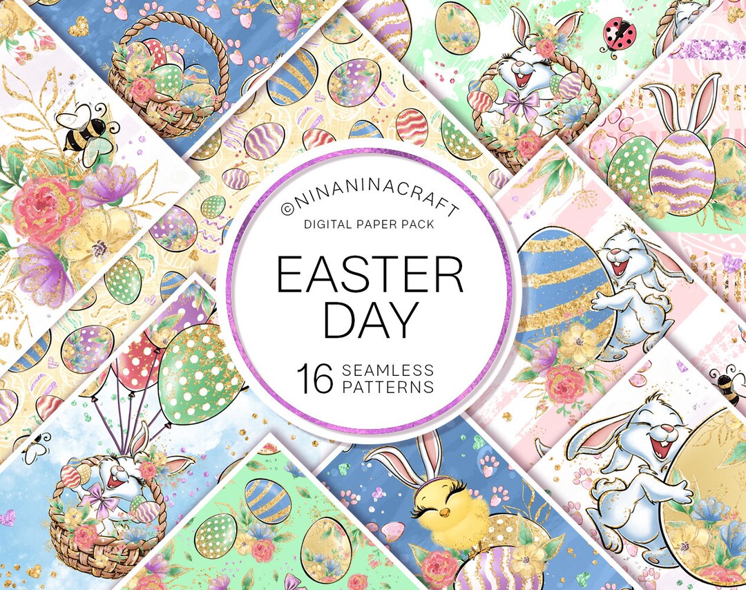 16 Easter Digital Papers, Cute Bunny Seamless Pattern, Custom Fabric ...