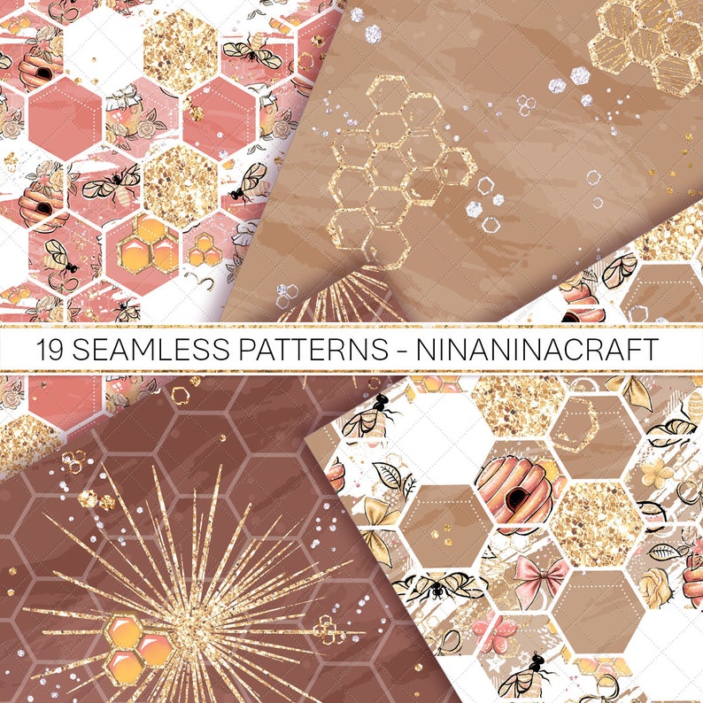 Honey Bee Digital Papers Basics Gold Glitter Flowers Fashion - Etsy