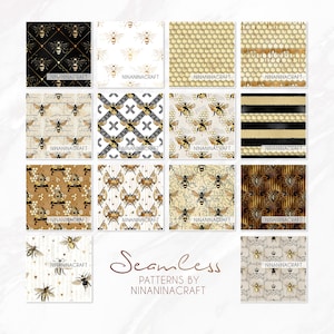 Honey Bee Digital Papers, Bumble Bee Seamless Patterns by Ninaninacraft ...