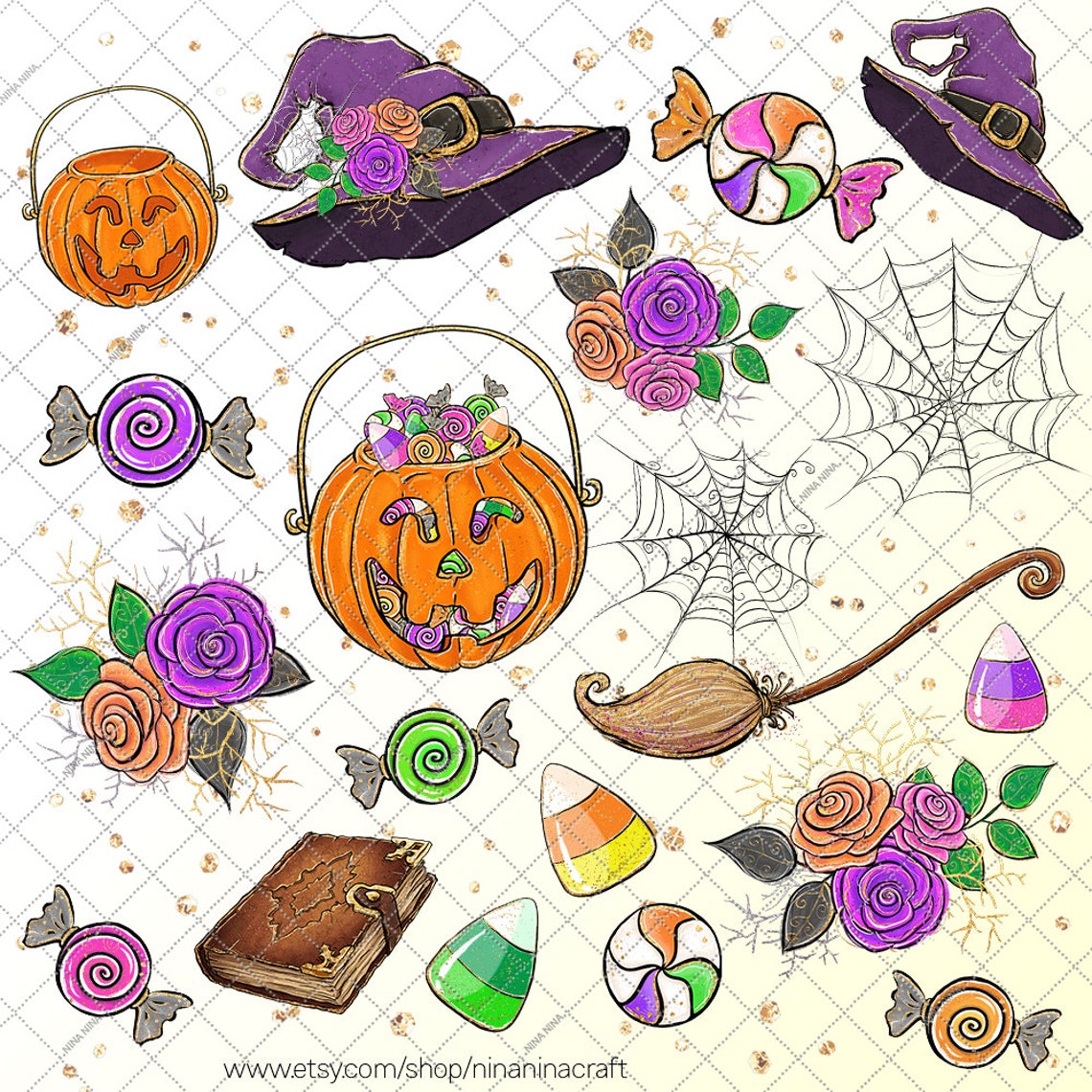 Cute Halloween Clipart Pack Spooky Glitter Clip Art Cute - Etsy