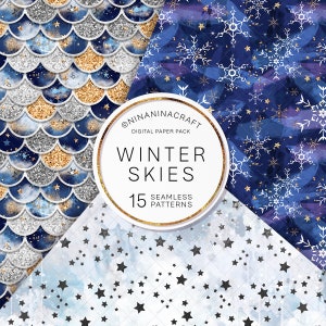 Winter Skies Digital Papers, Winter Night Seamless Patterns by ...
