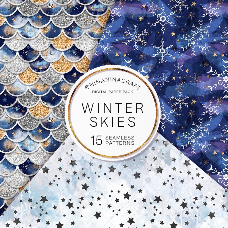 Winter Skies Digital Papers Winter Night Seamless Patterns by - Etsy