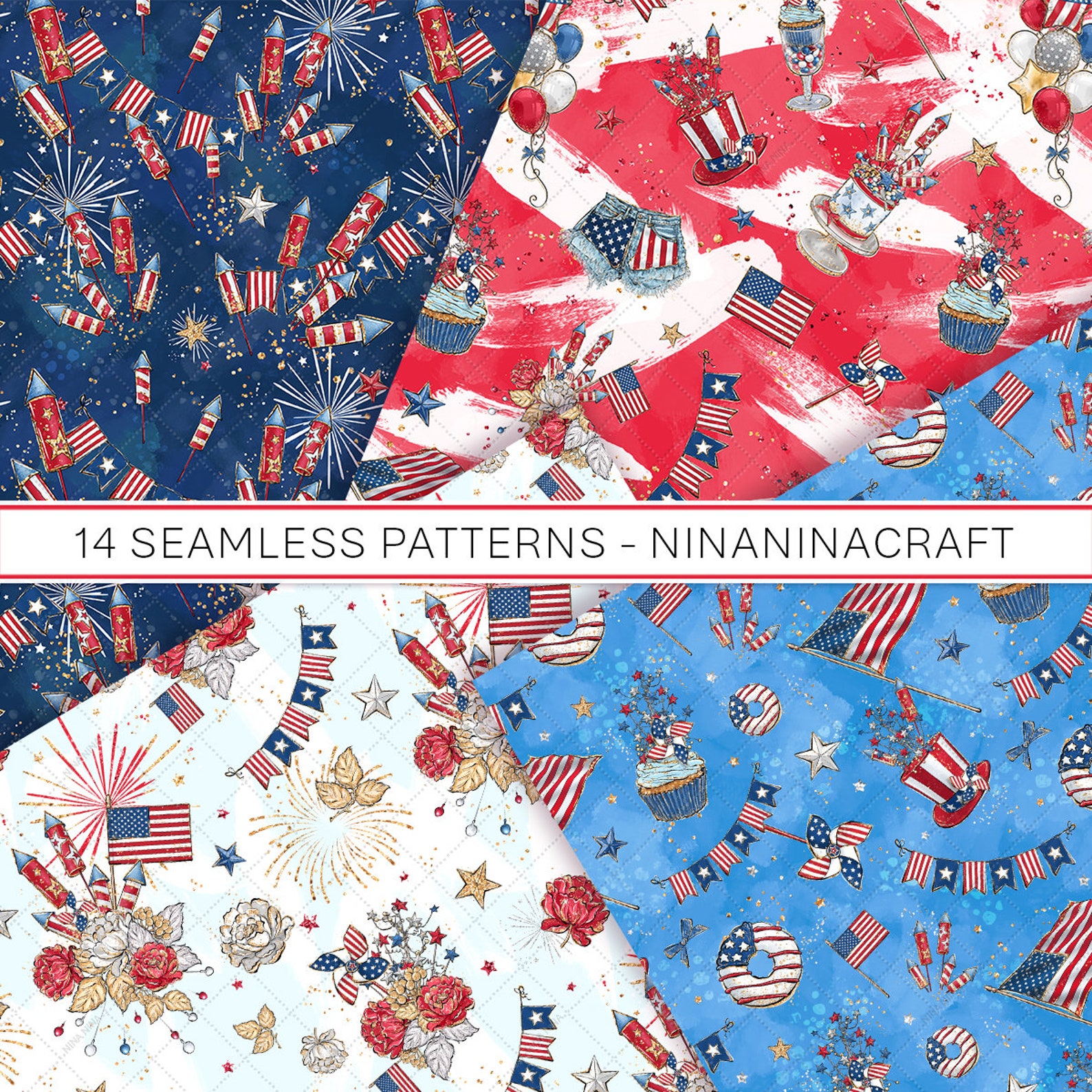 American Flag Digital Papers Independence Day Seamless - Etsy