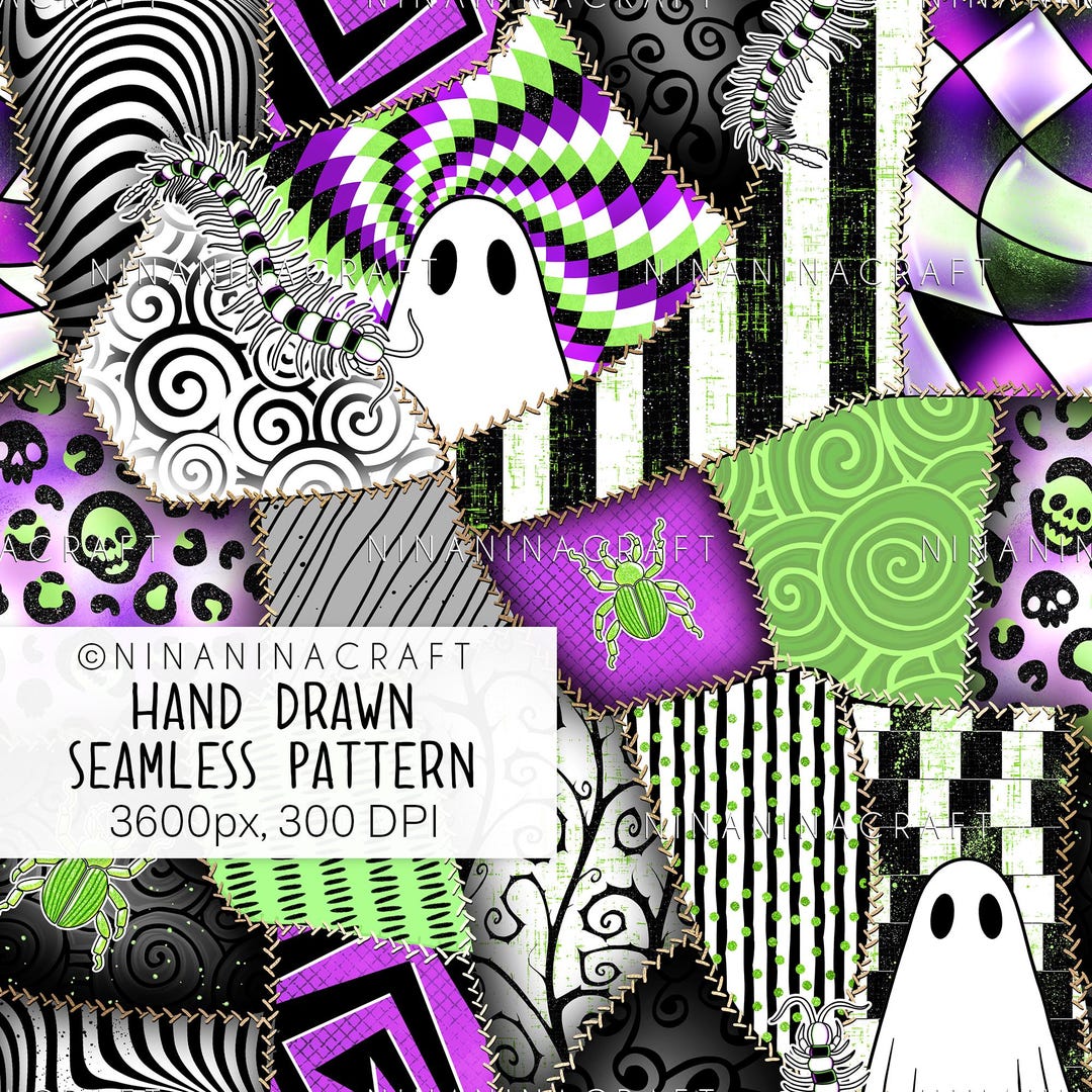 Strange Halloween Patchwork Seamless Pattern, Digital Paper by ...