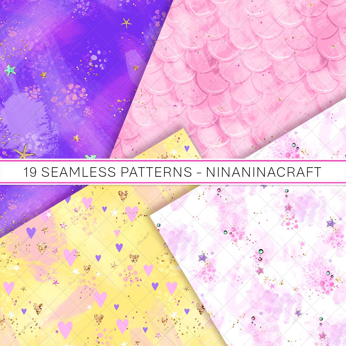 Mermaid Digital Papers Basics, Abstract Colorful Seamless Patterns ...