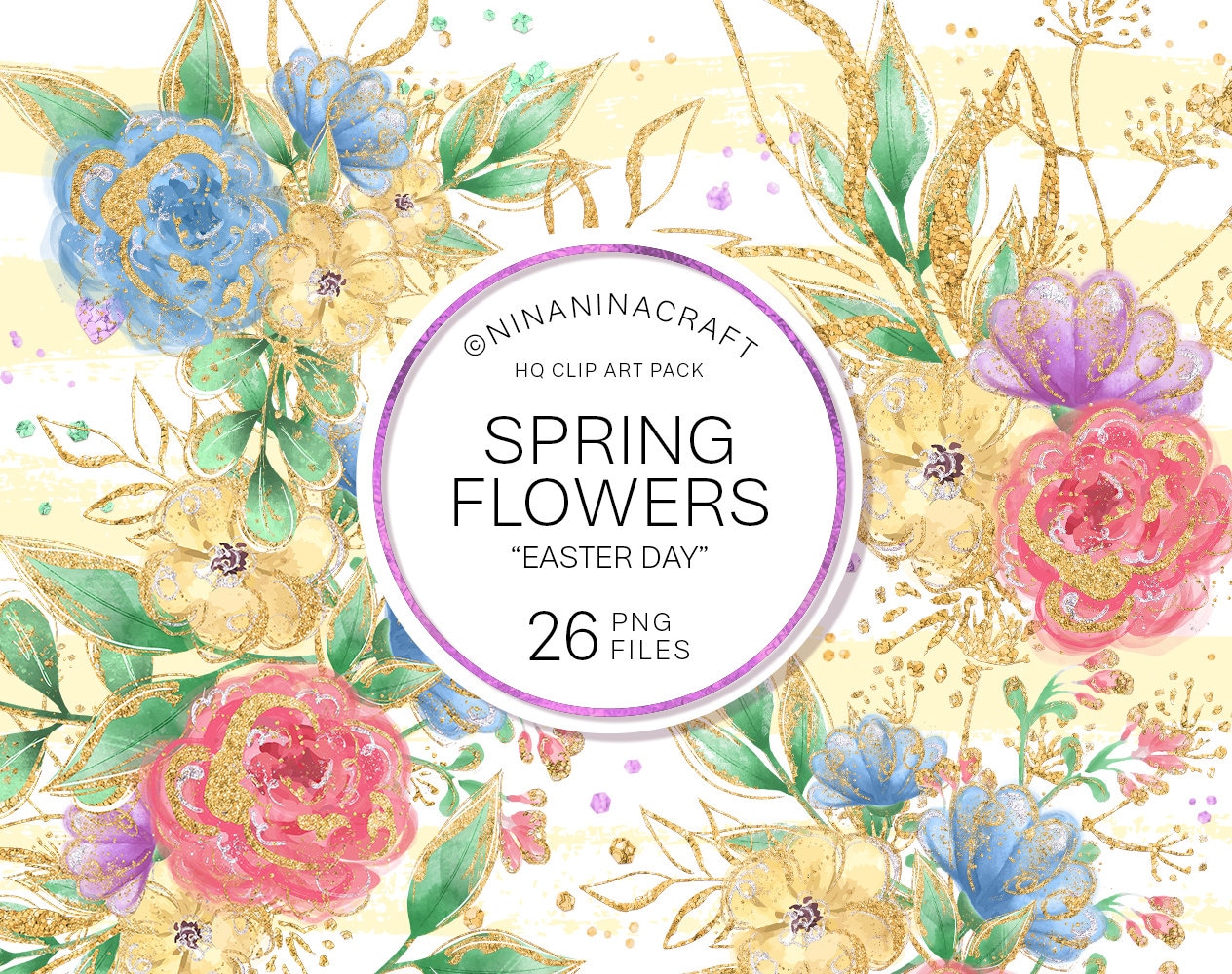 Spring Flowers Clip Art Easter Floral Watercolor Clipart - Etsy