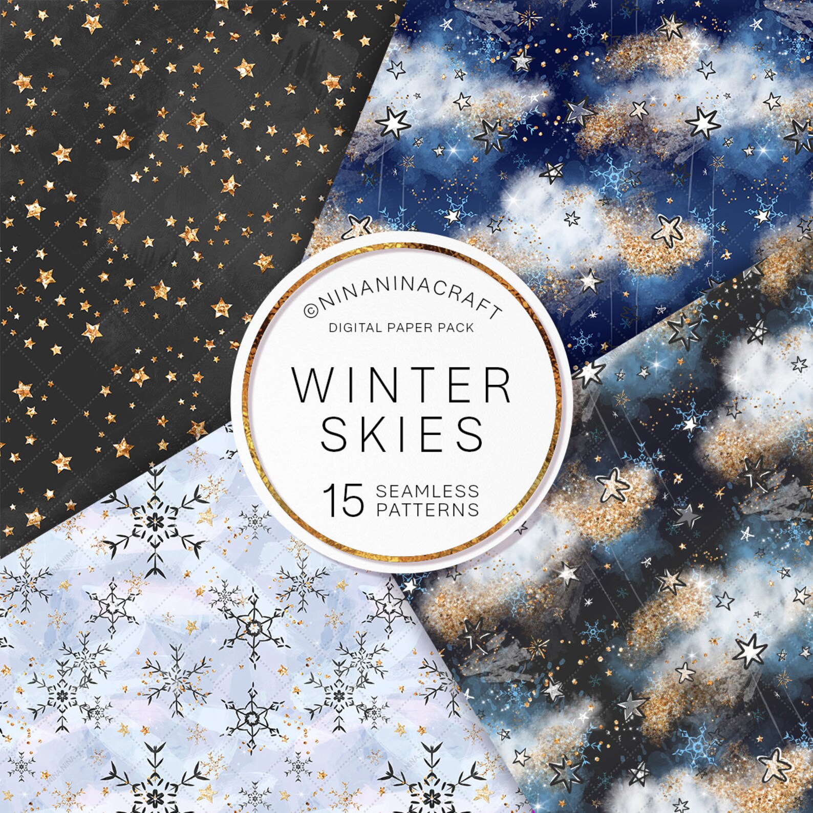 Winter Skies Digital Papers Winter Night Seamless Patterns by - Etsy