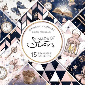 Stars Digital Paper Pack, Gold Glitter Seamless Patterns, Party Fabric ...