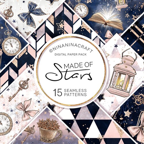 Stars Digital Paper Pack Gold Glitter Seamless Patterns - Etsy