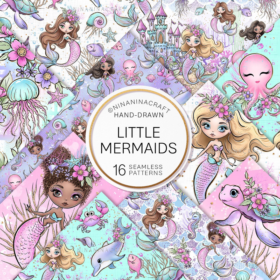 Mermaids Digital Paper by Ninaninacraft, High Res JPG Seamless Pattern ...