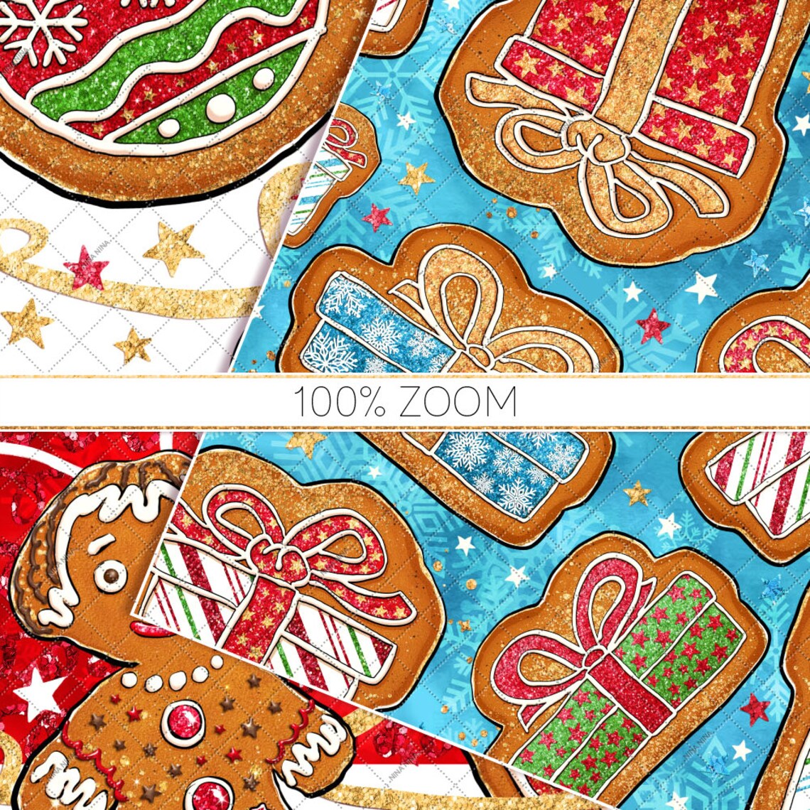 Christmas Digital Papers Pack, Gingerbread, Cute Santa Claus Seamless ...