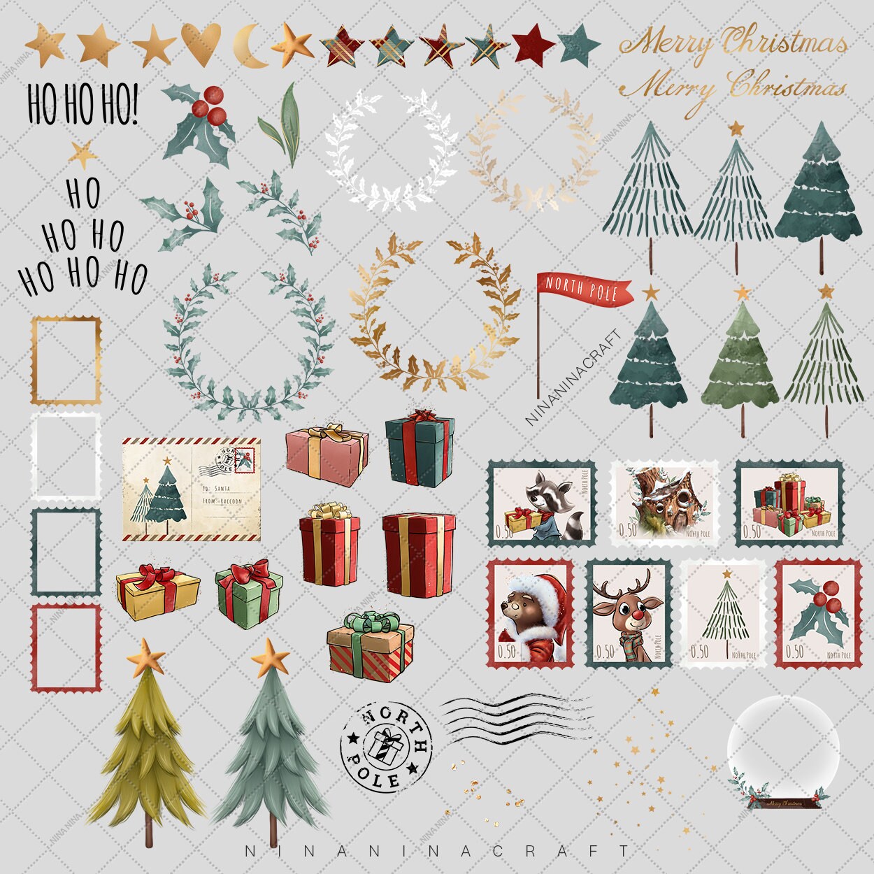 Cute Christmas Clip Art Woodland Animals Clipart by - Etsy