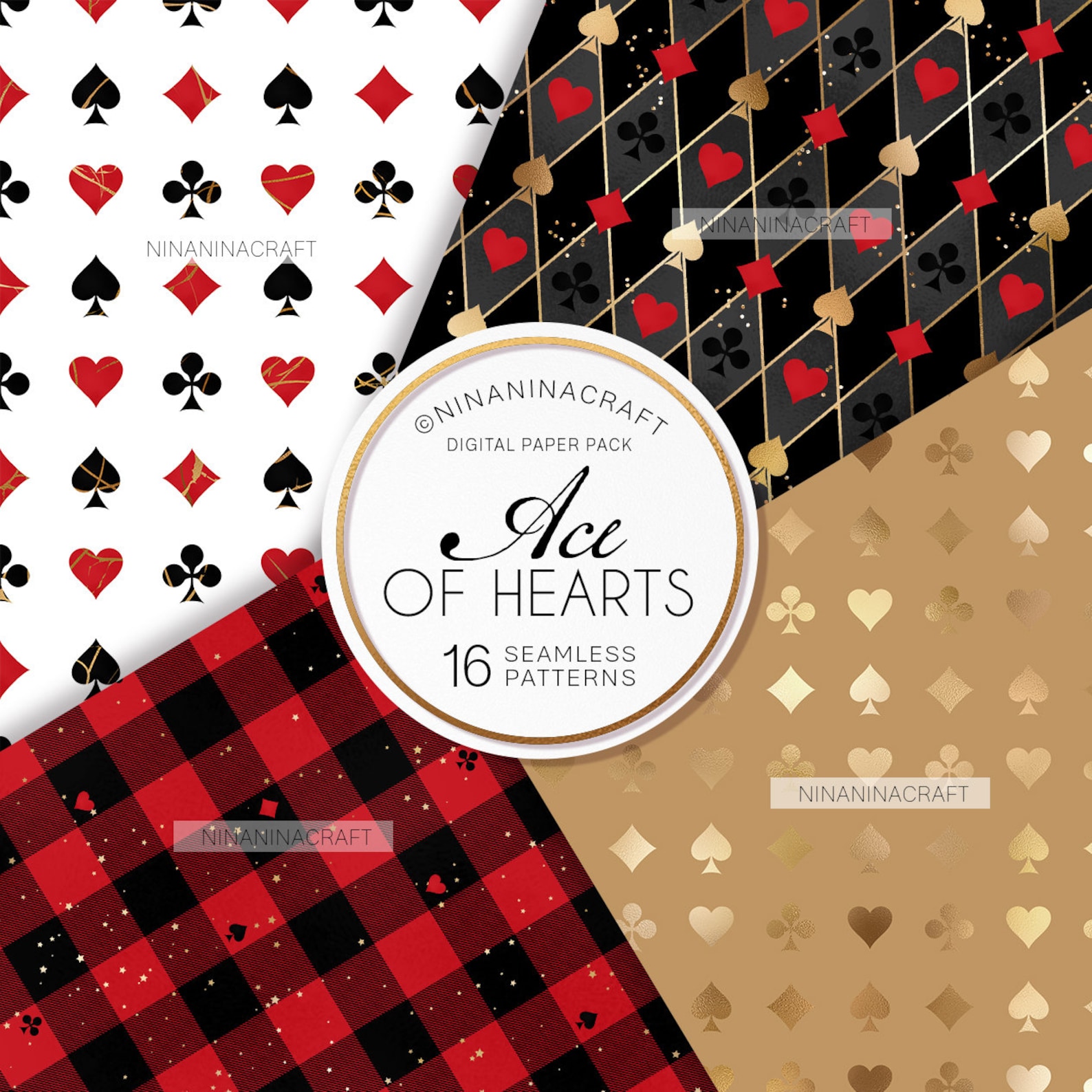 Playing Cards Digital Papers, Cards Seamless Patterns by Ninaninacraft ...