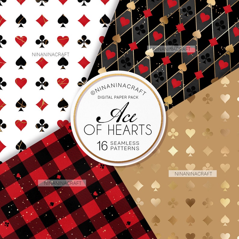Playing Cards Digital Papers, Cards Seamless Patterns by Ninaninacraft ...