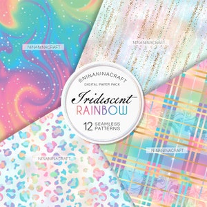 Iridescent Digital Papers, Rainbow Glitter Seamless Patterns by ...