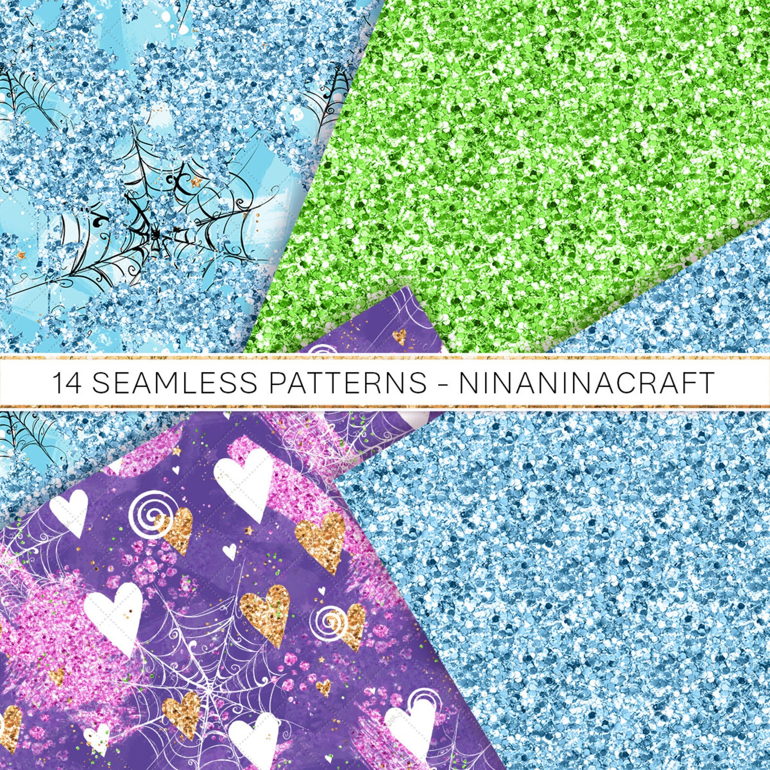 Halloween Wonderland Glitter Digital Papers, Seamless Patterns ...