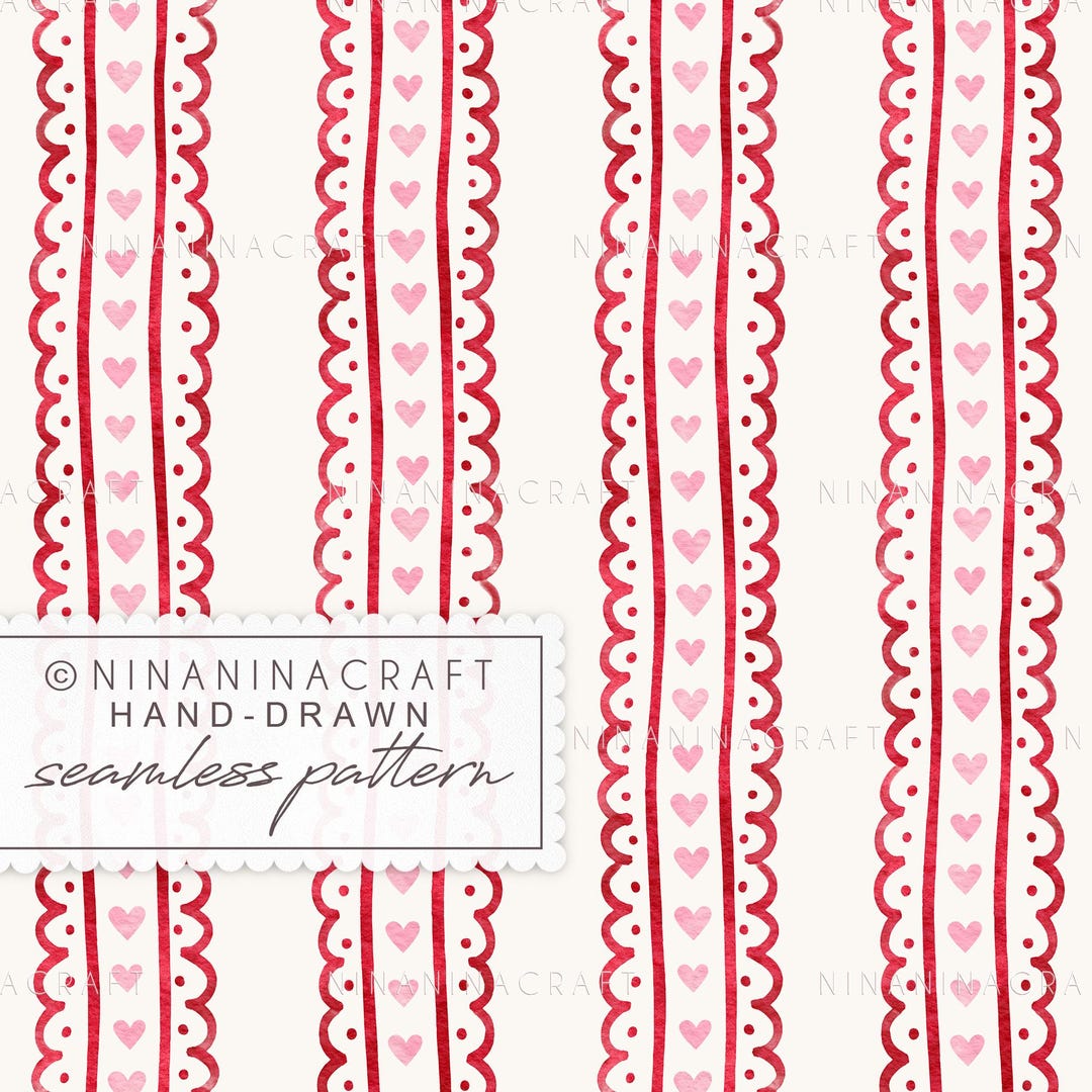 Valentine Hearts Seamless Pattern by Ninaninacraft: Pink and Red ...