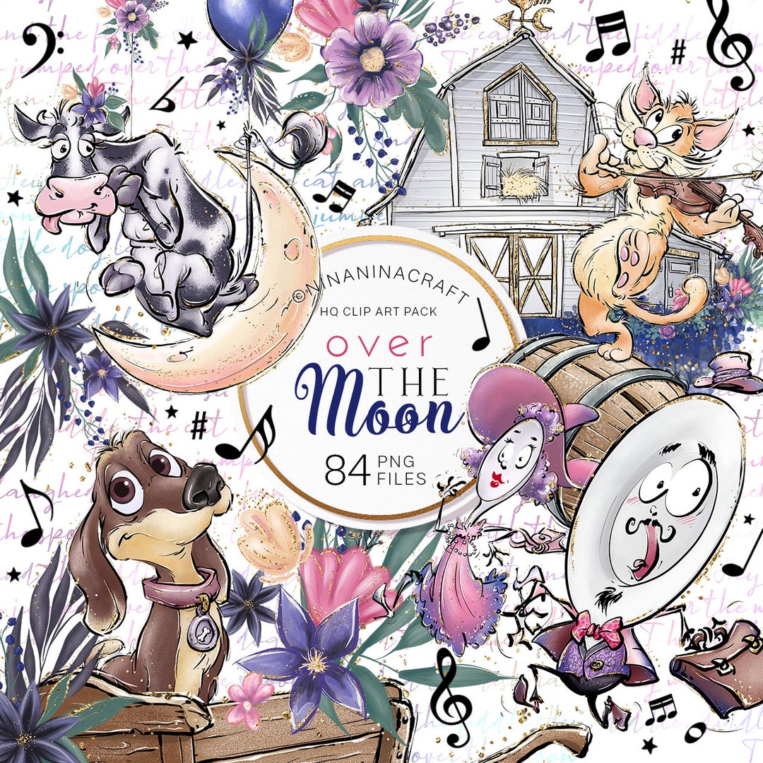 Hey Diddle Diddle Clip Art Pack by Ninaninacraft, Cow, Cat, Dog, Moon ...