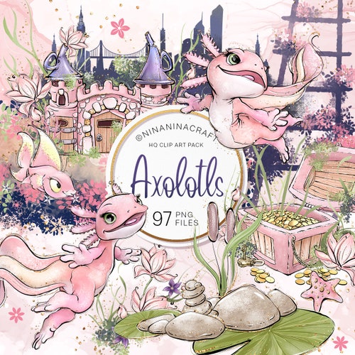 Colorful Axolotls Clip Art Cute Rainbow Axolotls Clipart by - Etsy