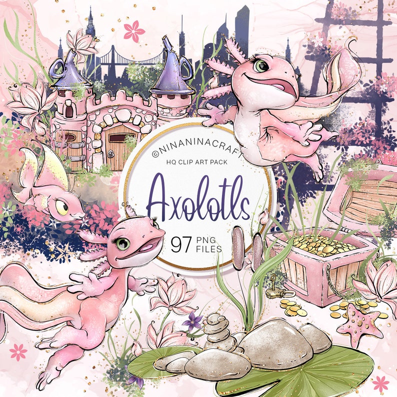 Cute Axolotls Clip Art Underwater Clipart by Ninaninacraft | Etsy