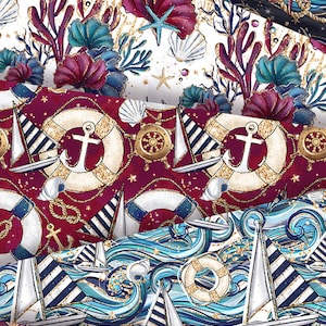 15 Nautical Digital Papers, Dark Sea Seamless Patterns, Summer Fashion ...