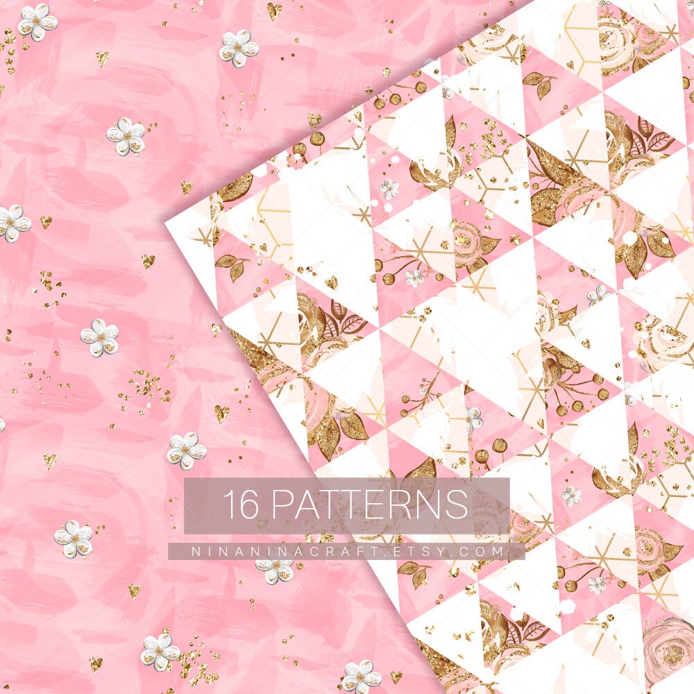 16 Vintage Rose Basics Digital Papers Hand Drawn Gold | Etsy