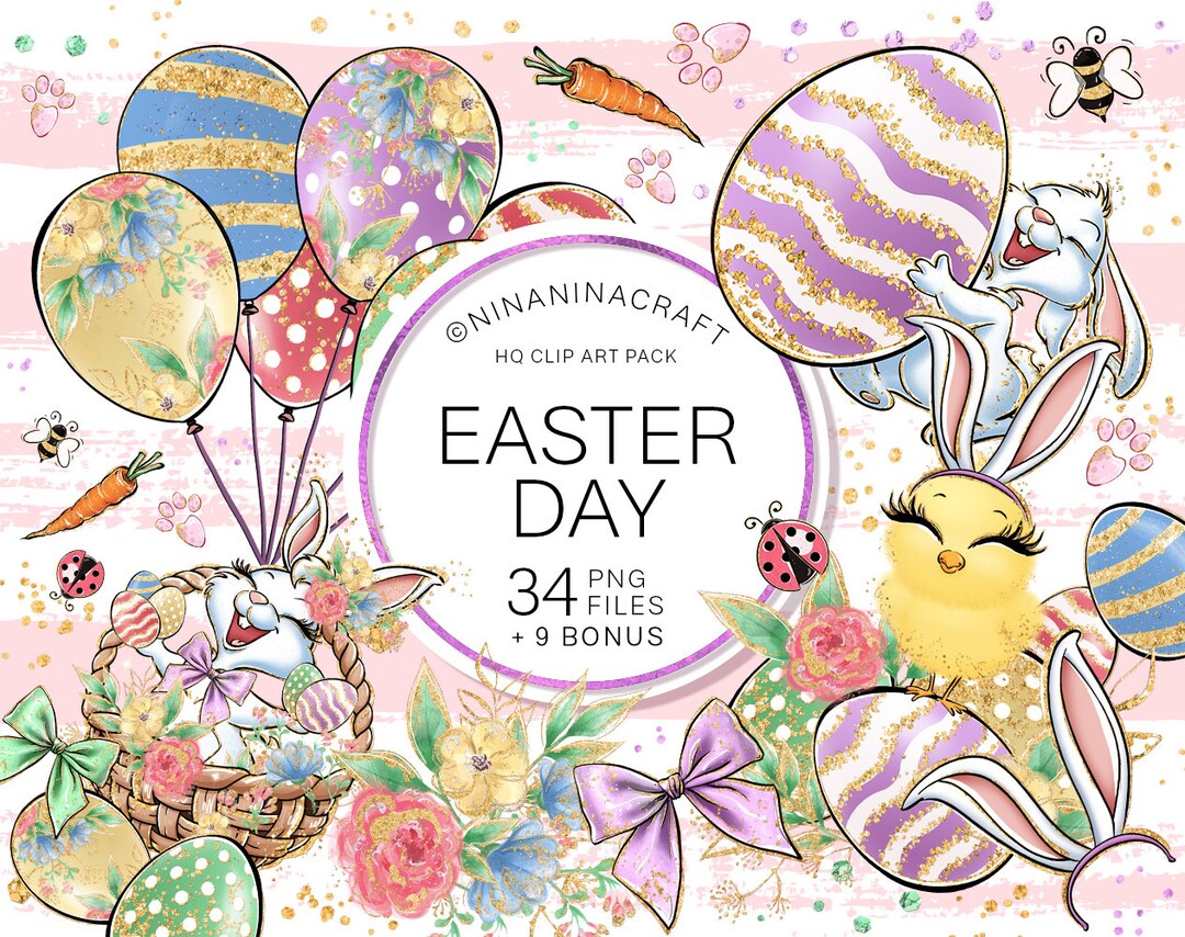 Easter Clip Art, Easter Eggs, Cute Bunny Clipart, Easter Chicks Digital ...