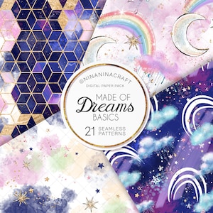 Cute Rainbow Digital Papers, Unicorn Inspired Seamless Patterns by ...