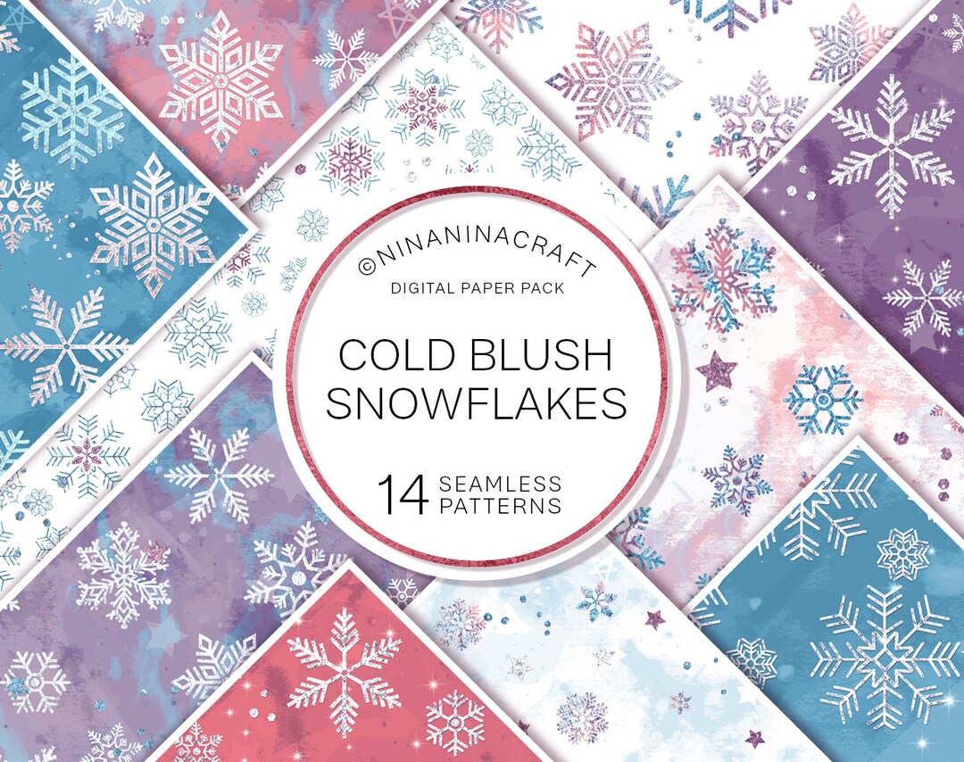 Watercolor Snowflakes Digital Papers, Blush and Blue Seamless Patterns ...
