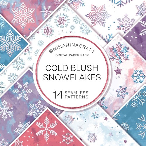Watercolor Snowflakes Digital Papers Blush and Blue Seamless - Etsy
