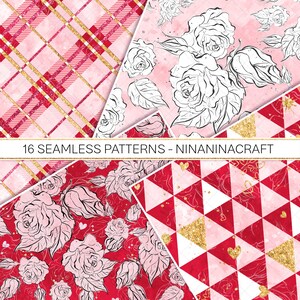 Valentine's Day Roses Basic Digital Papers, Flowers Seamless Pattern ...