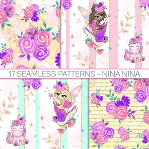 Fairy Digital Papers Pack, Glitter Unicorn Seamless Patterns for Fabric ...