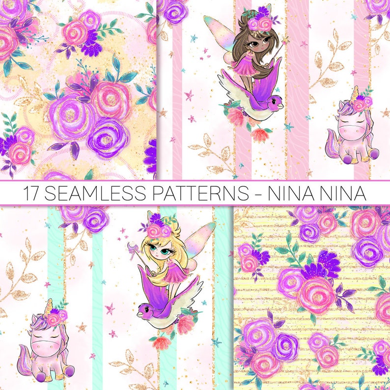 Fairy Digital Papers Pack Glitter Unicorn Seamless Patterns - Etsy